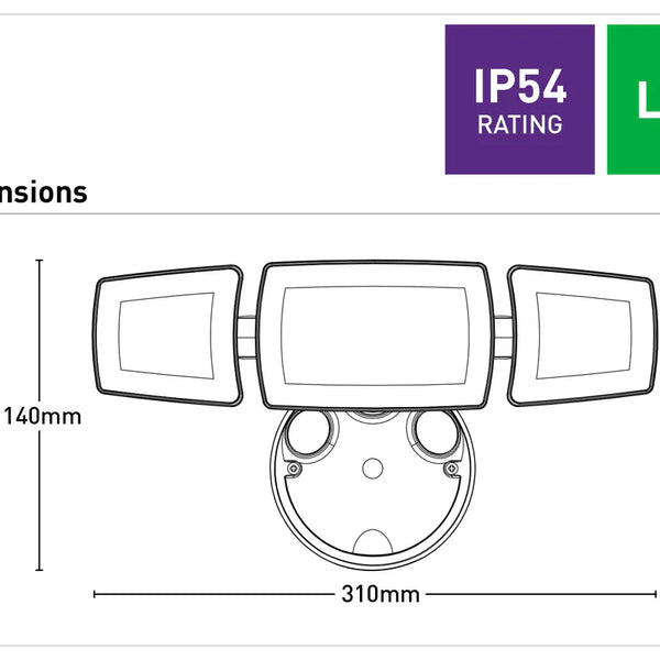 Buy Mercator Onyx Triple Head Security Flood Light Online In Australia – ONE STOP LIGHTING